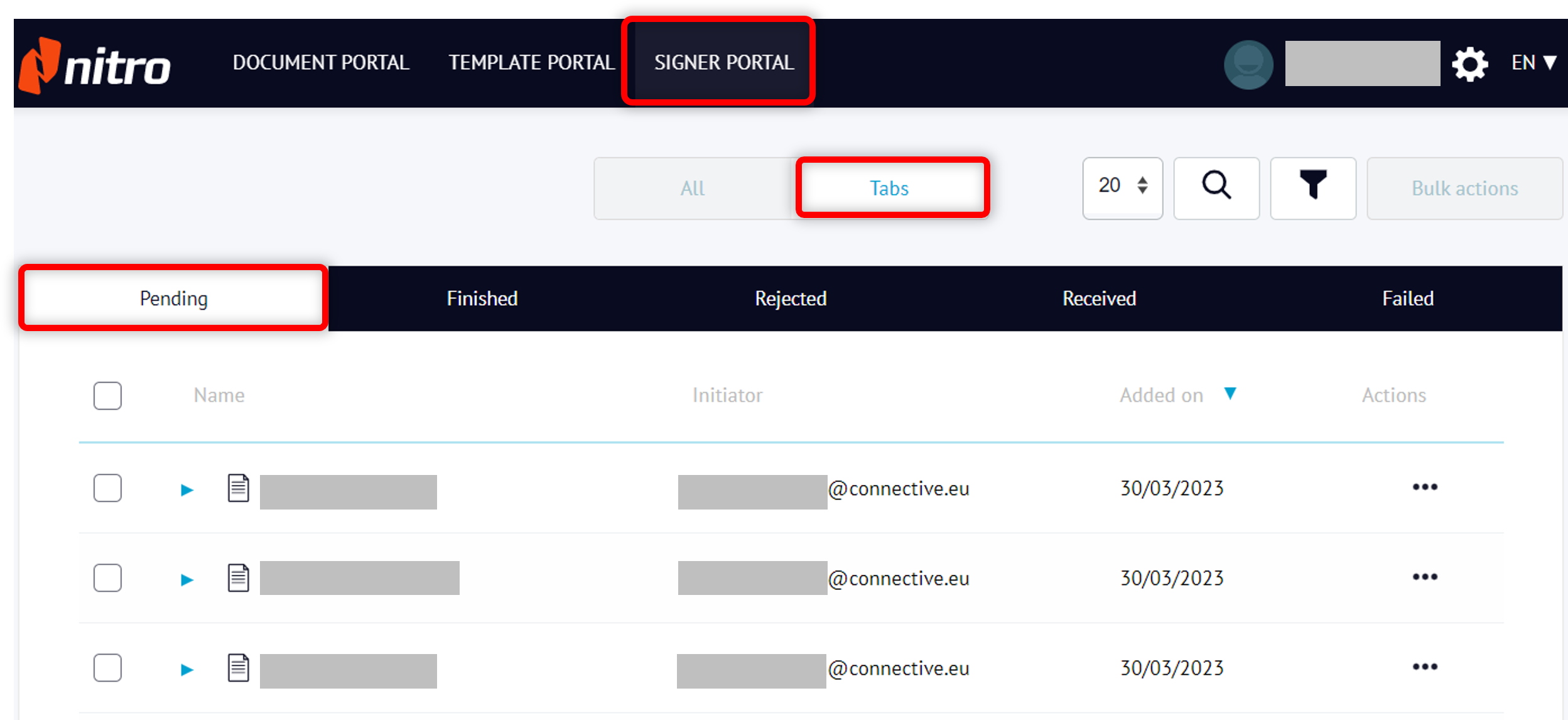 Signing documents in bulk