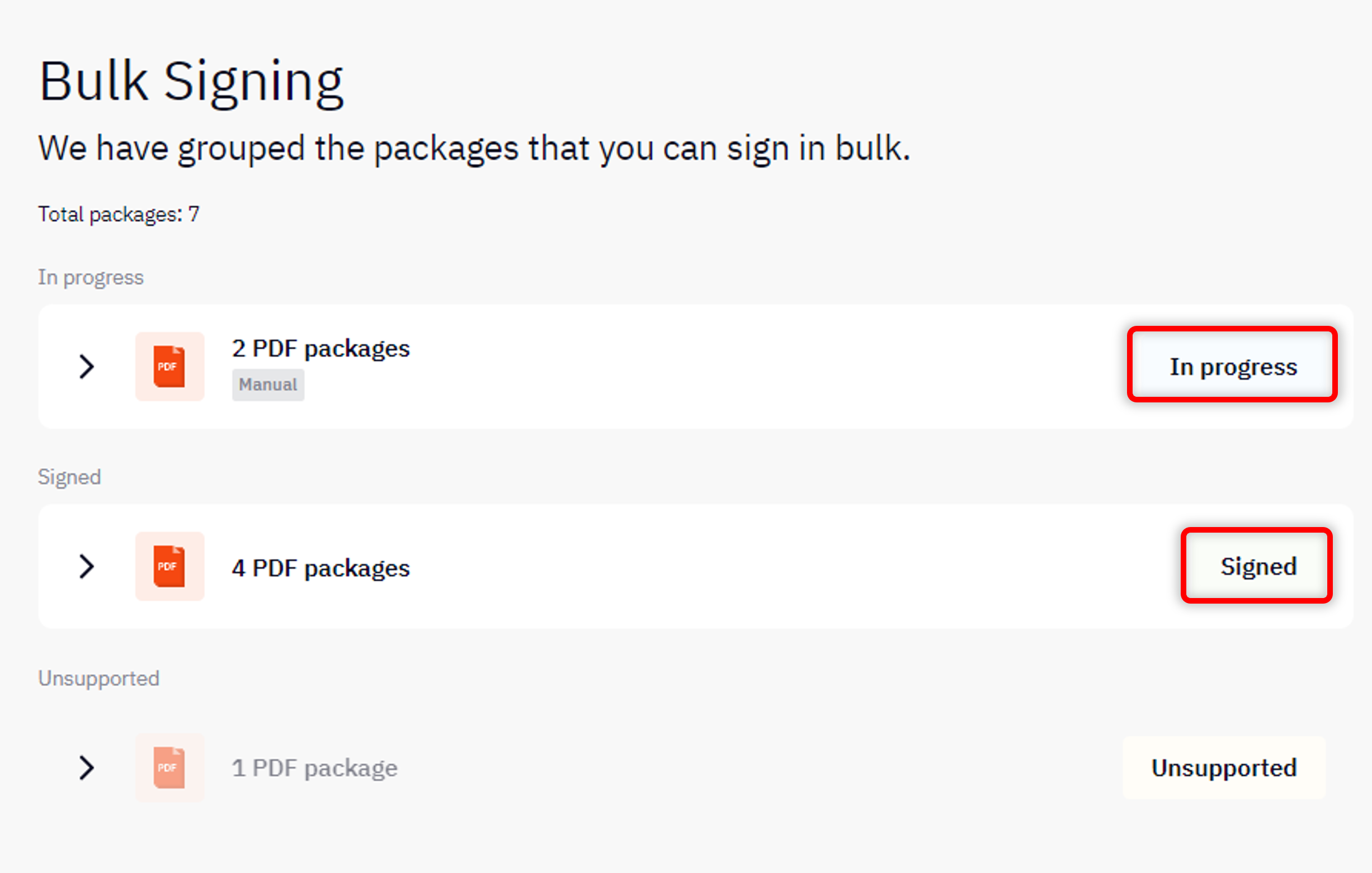 Signing documents in bulk