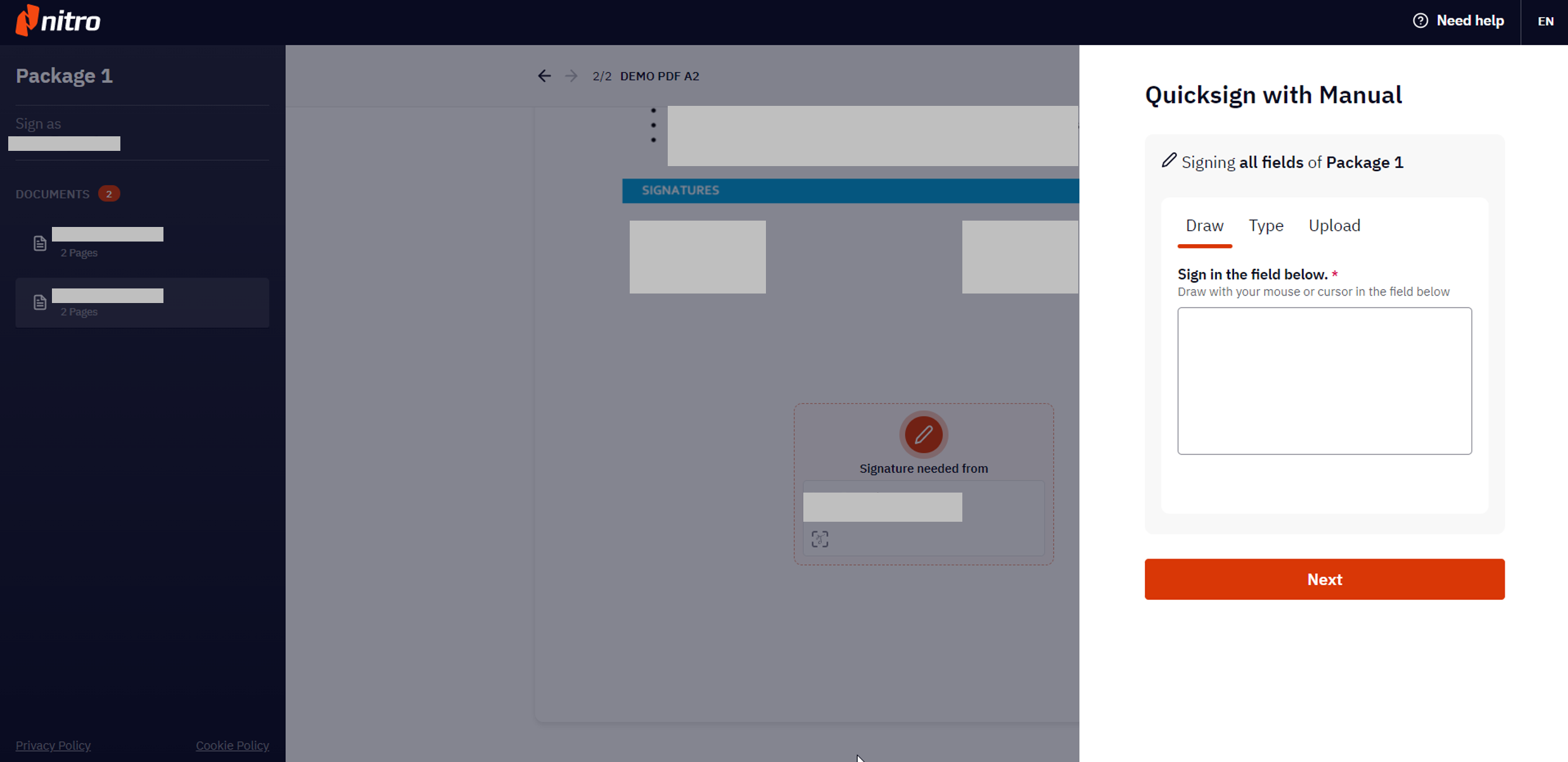 Signing documents with QuickSigning