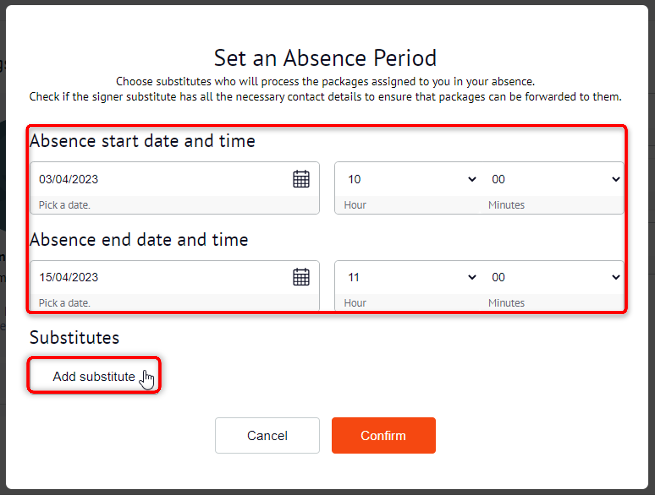 Setting absence periods