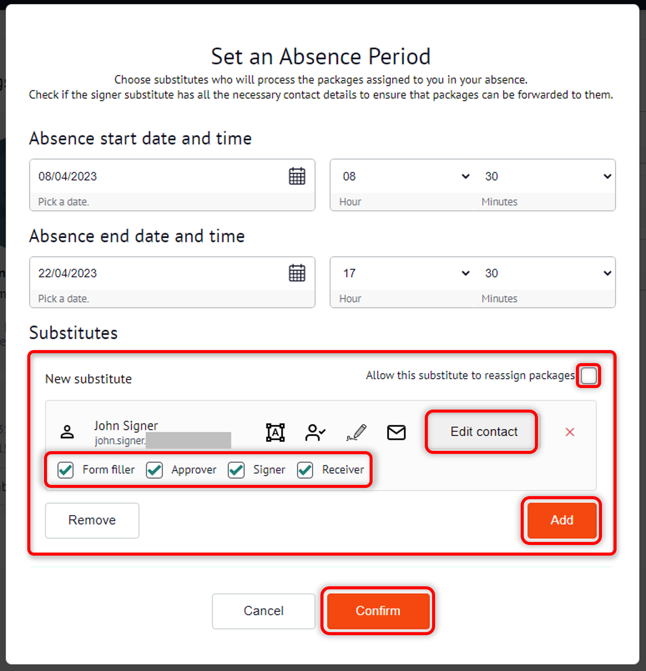 Setting absence periods