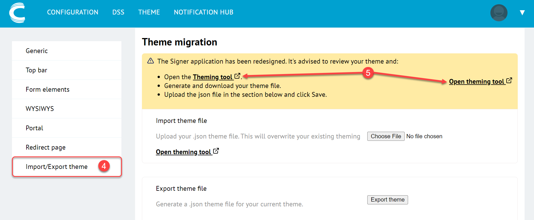 Customizing themes with the Theming tool